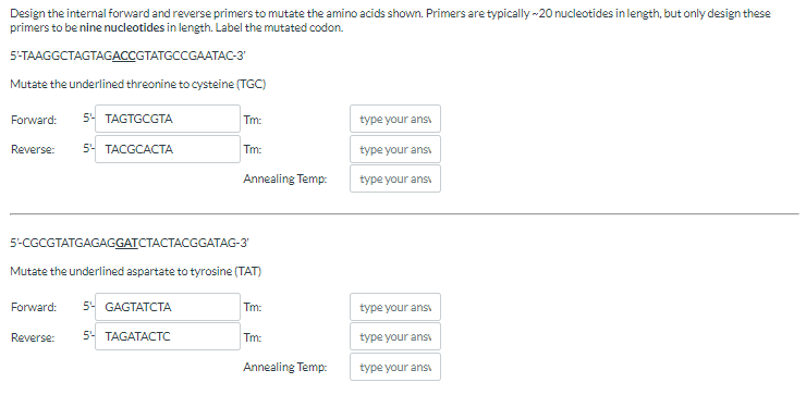 Solved Design the internal forward and reverse primers to | Chegg.com