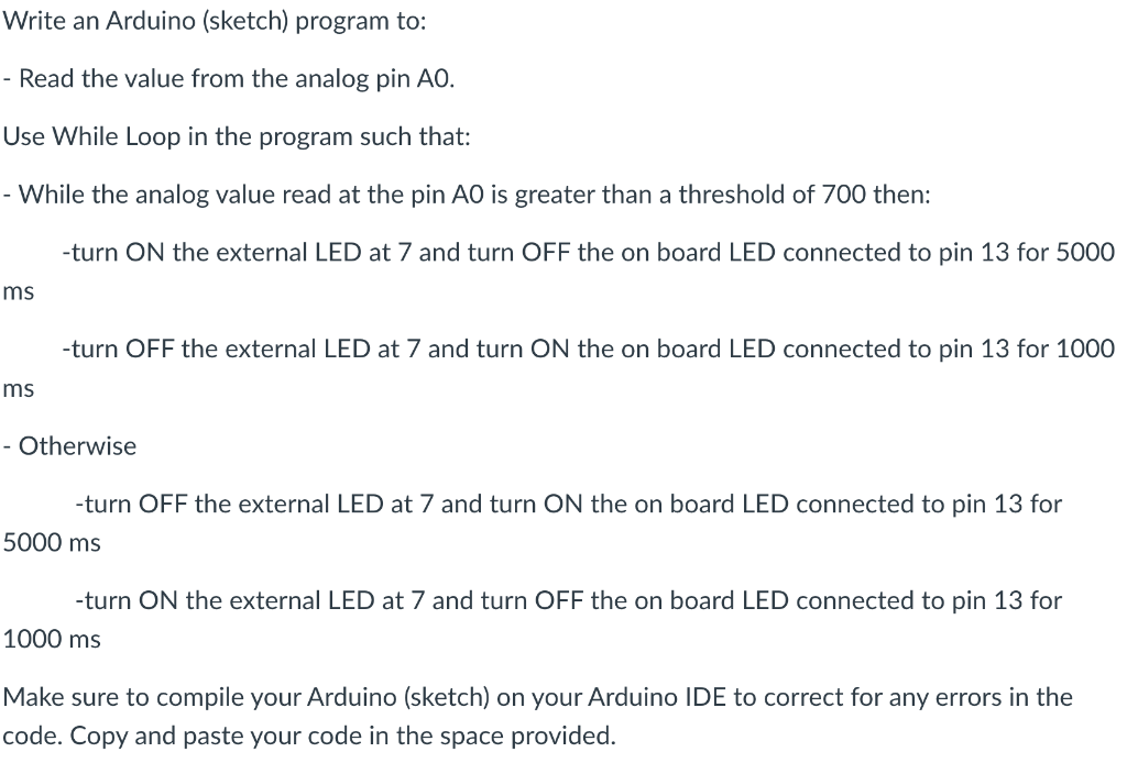 Solved Write An Arduino Sketch Program To Read The