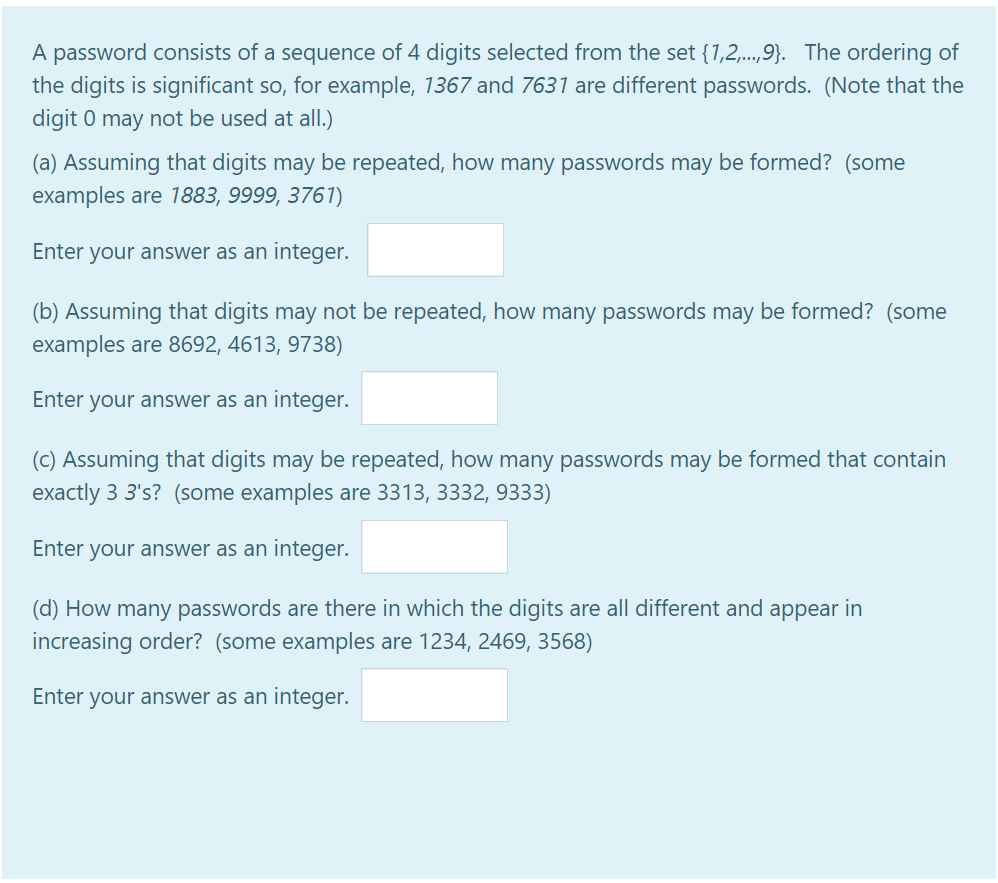 Solved A password consists of a sequence of 4 digits | Chegg.com