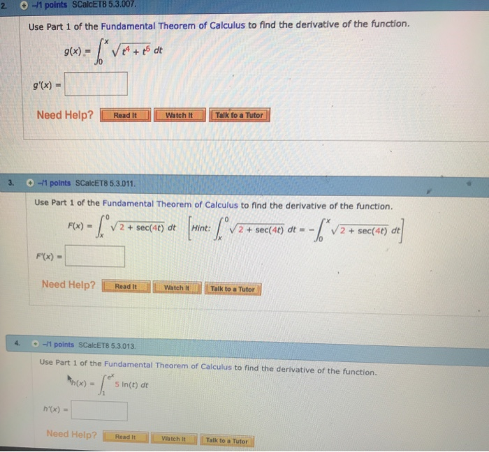 Solved 2 -1 points SCalcET8 5.3.007 Use Part 1 of the | Chegg.com