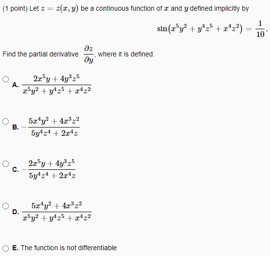Solved (1 point) Let z=z(x,y) be a continuous function of x | Chegg.com