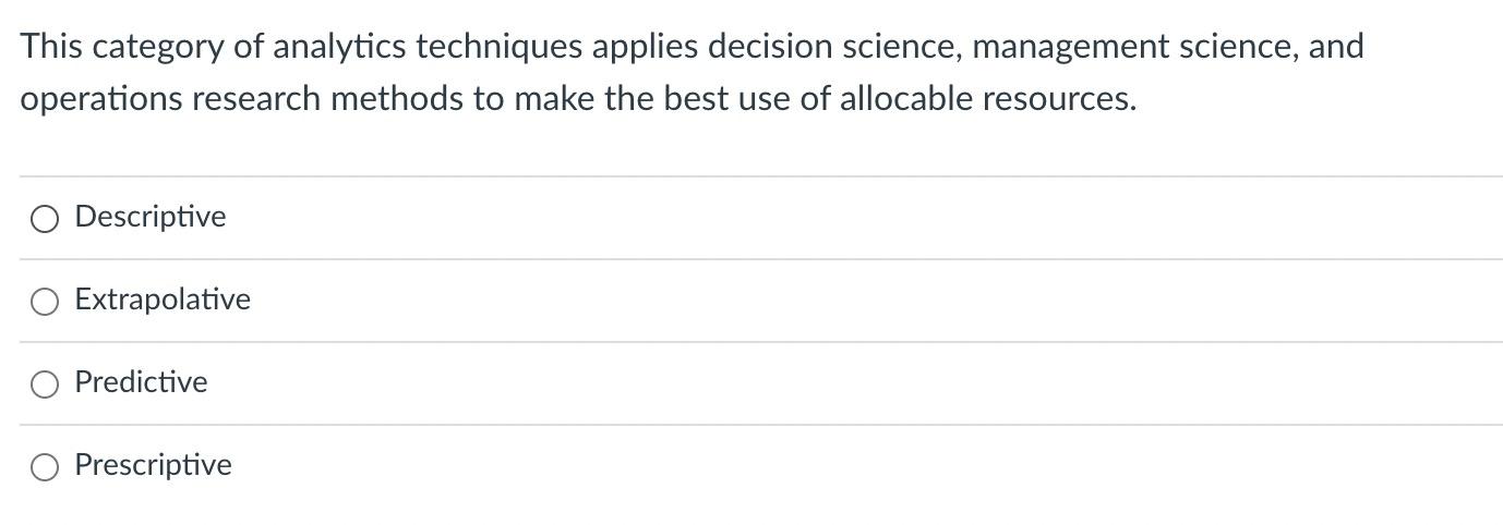 Solved This category of analytics techniques applies | Chegg.com