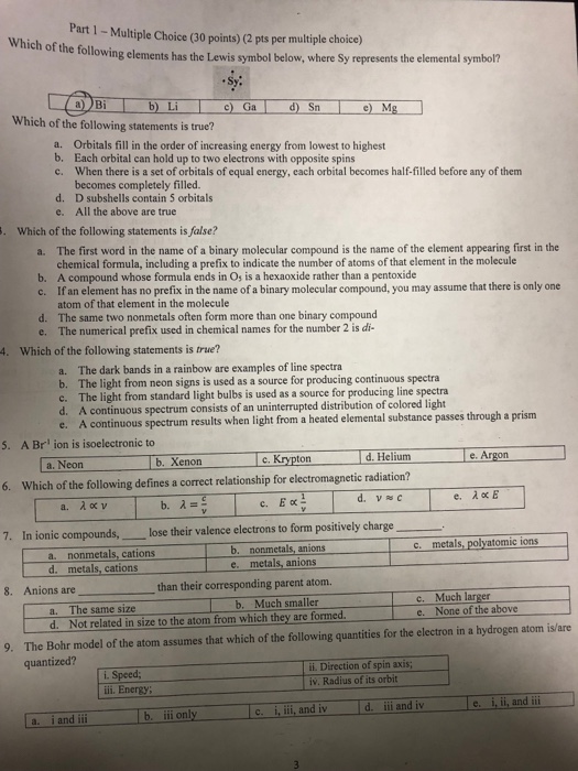Solved Part 1 - Multiple Choice (30 points)(2 pts per | Chegg.com