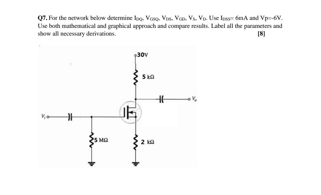 Solved For the network below determine IDQ, VGSQ, VDS, VGD, | Chegg.com