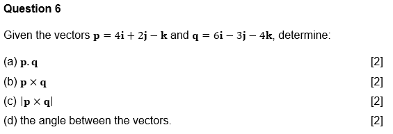 Solved Question 6 Given the vectors p = 4i + 2j – k and q = | Chegg.com