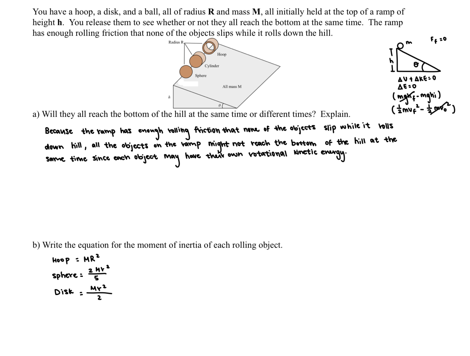 You have a hoop, a disk, and a ball, all of radius | Chegg.com