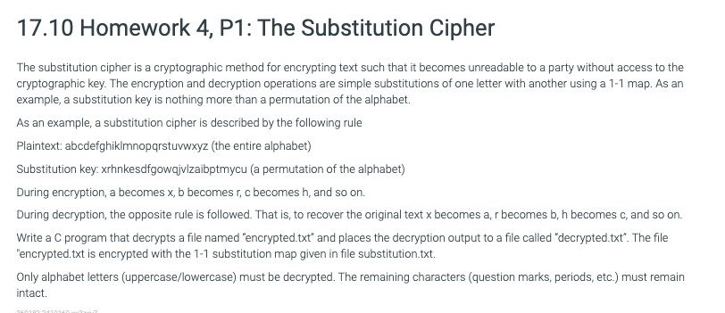 Solved 17.10 Homework 4, P1: The Substitution Cipher The | Chegg.com