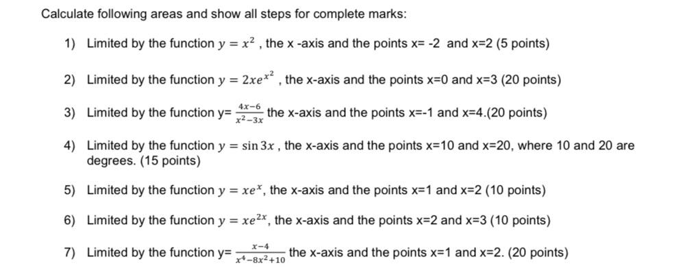Solved Calculate following areas and show all steps for | Chegg.com