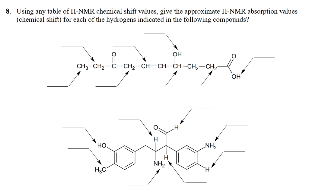 Solved 8. Using any table of H-NMR chemical shift values, | Chegg.com