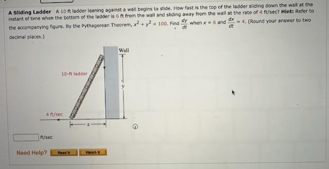 Solved A sliding Ladder A 10ft ladder leaning against a wall | Chegg.com