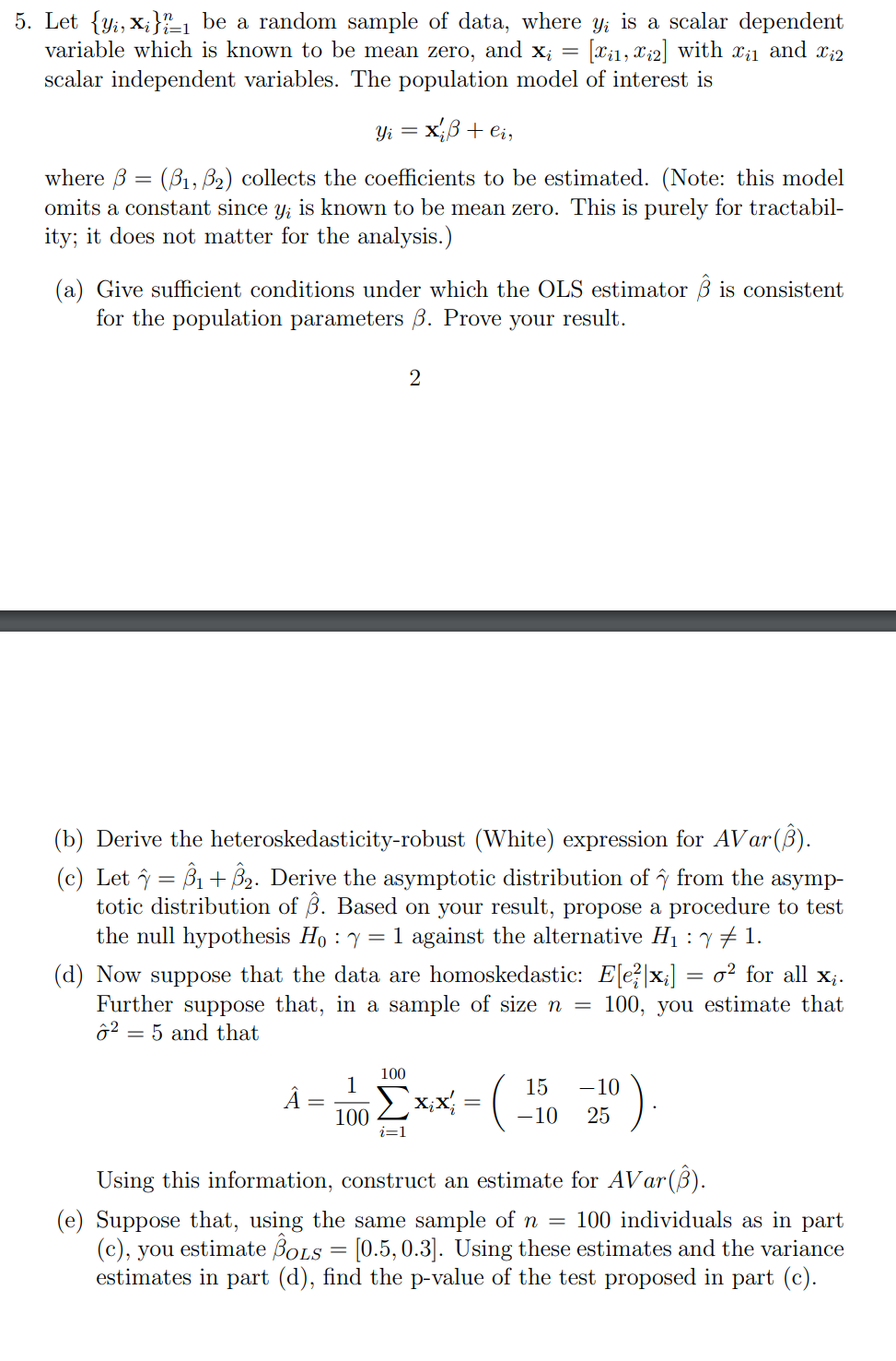 Solved Let {yi,xi}i=1n ﻿be a random sample of data, where yi | Chegg.com