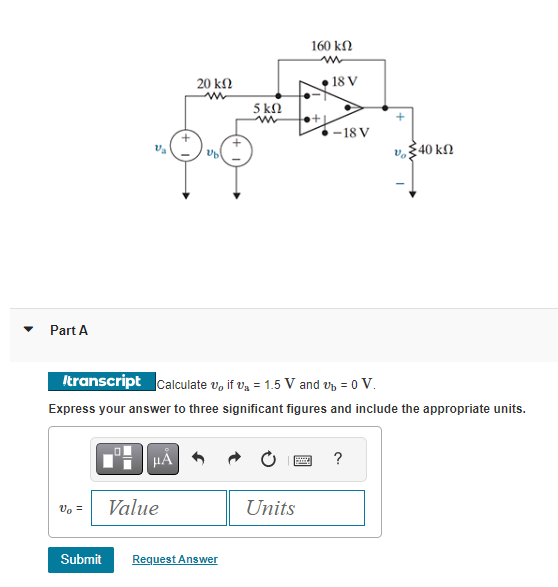 Solved Calculate vo if va=1.5 V and vb=0 V. Express your | Chegg.com
