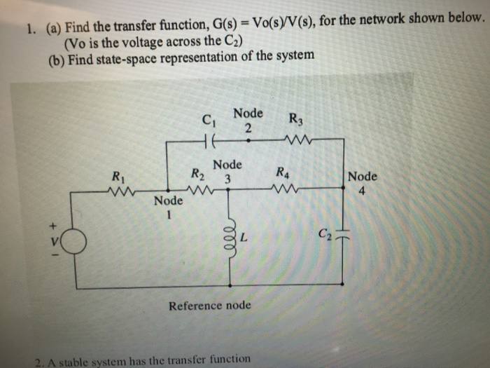 Solved 1. (a) Find the transfer function, G(s) - Vo(s)V(s), | Chegg.com