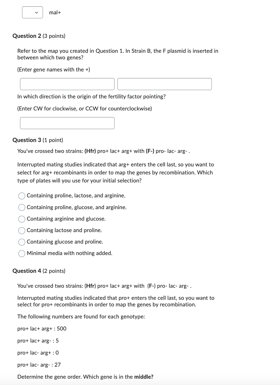 Solved Four Hfr strains (A, B, C, D), were all derived from | Chegg.com