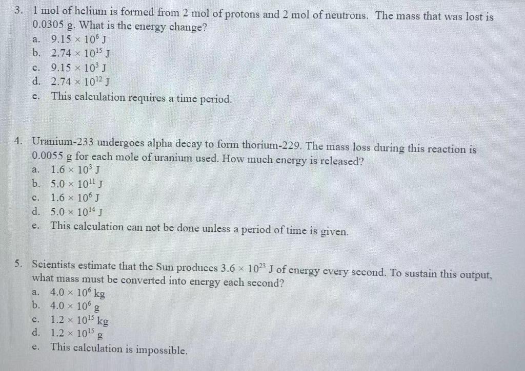 Solved 3. a. 1 mol of helium is formed from 2 mol of protons | Chegg.com