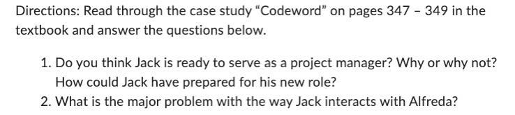 Solved Directions: Read through the case study "Codeword" on | Chegg.com