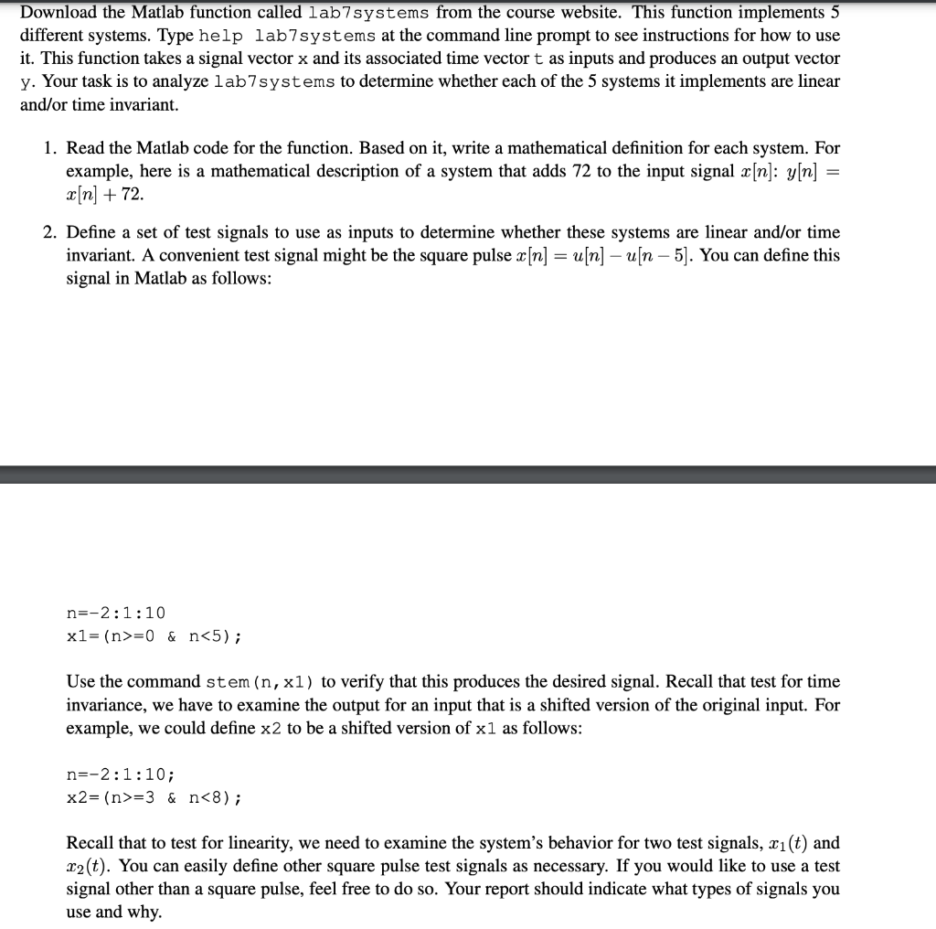 Solved Download The Matlab Function Called Lab7systems From 