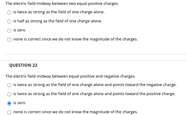 Solved The electric field midway between two equal positive | Chegg.com