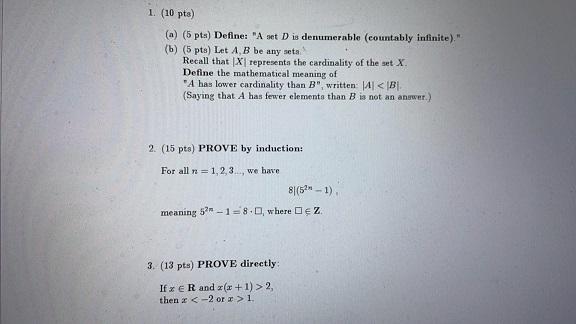 Solved 1. (10 pts) (a) (5 pts) Define: Solved 1. (10 pts) (a) (5 pts) Define: