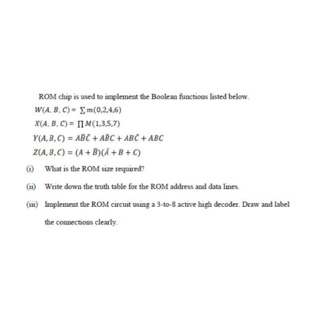 Solved ROM chip is used to implement the Boolean functions | Chegg.com