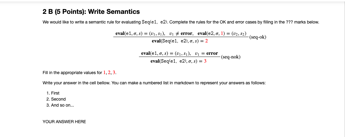 2 B (5 Points): Write Semantics We would like to | Chegg.com