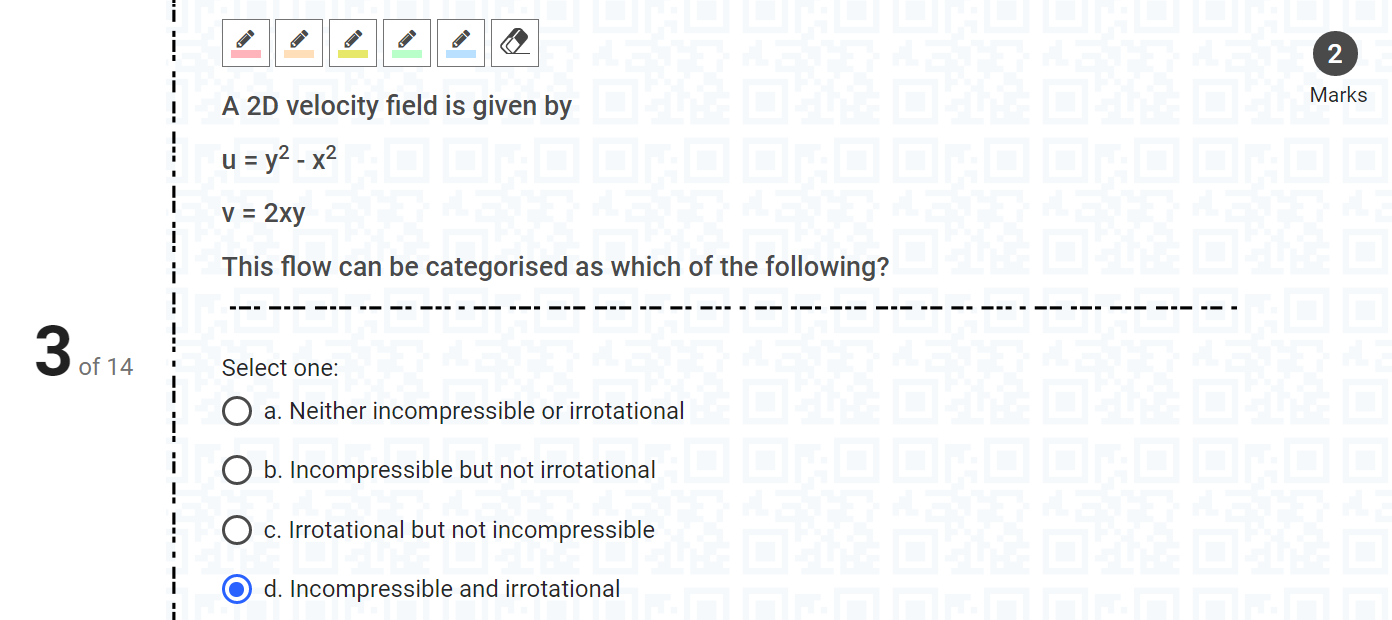 Solved 2 Marks A 2D velocity field is given by u = y2 - x2 v | Chegg.com