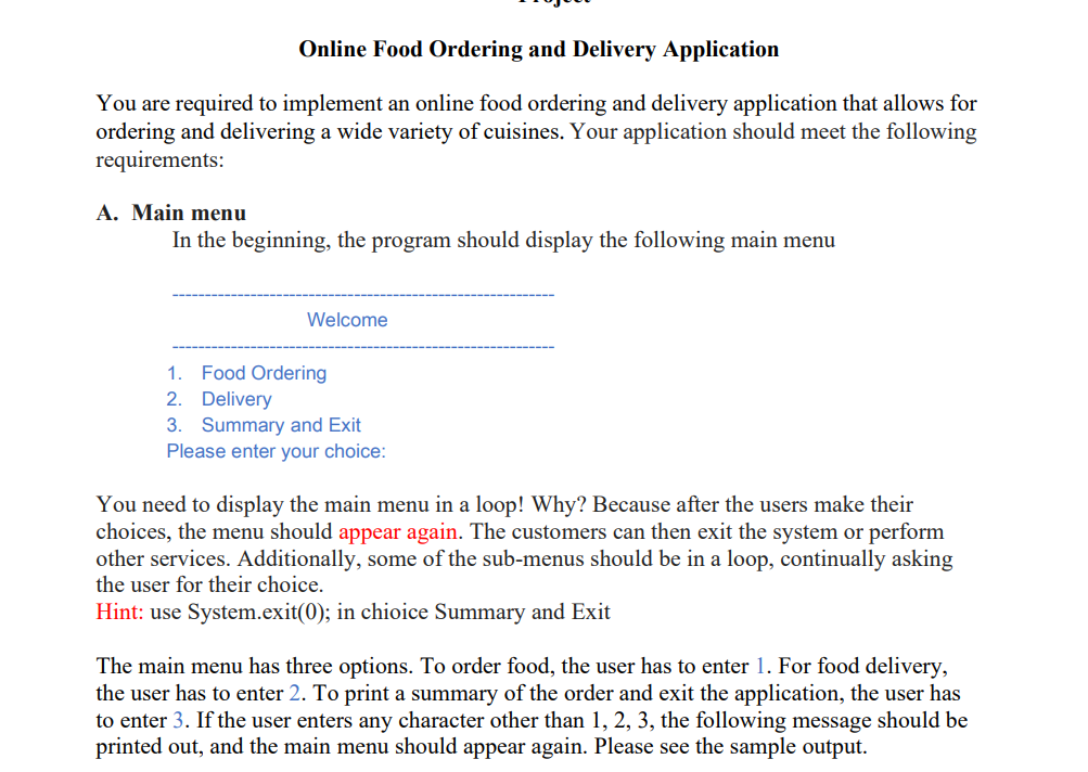 Solved Online Food Ordering and Delivery Application You are | Chegg.com