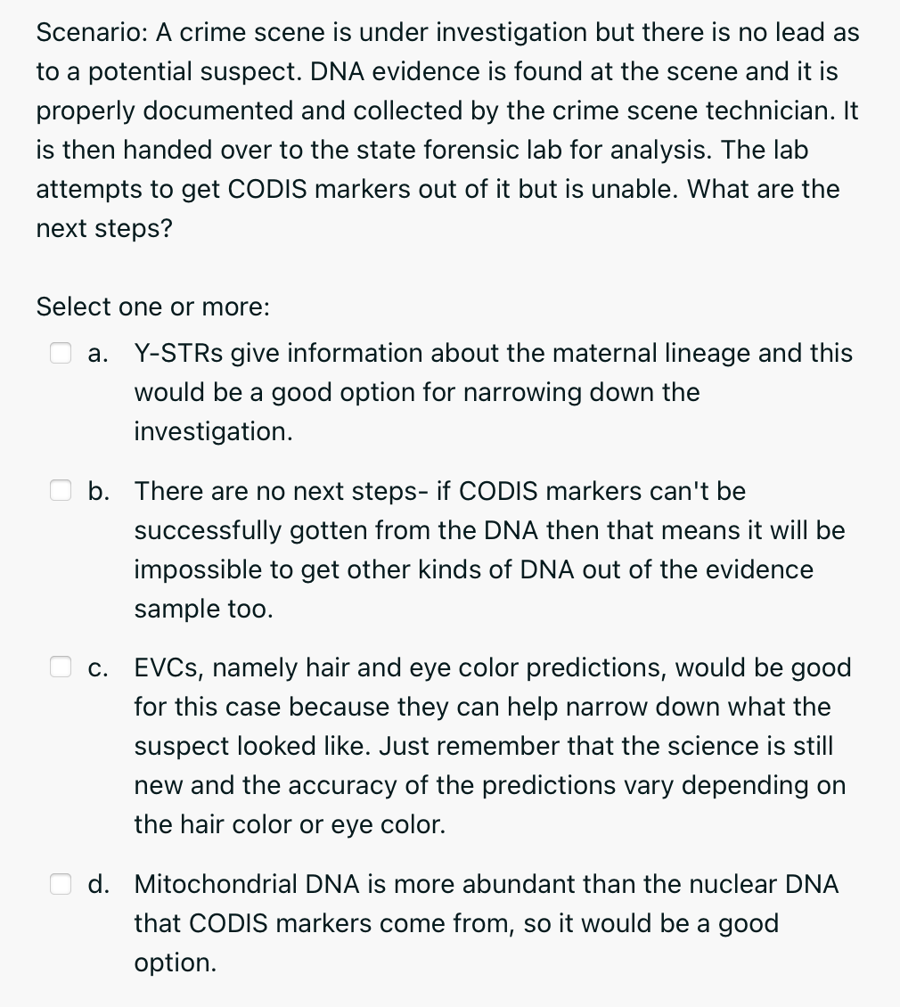 Solved A crime scene is under investigation but there is no | Chegg.com
