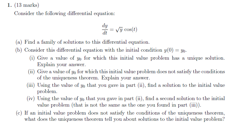 Solved 1. (13 marks) Consider the following differential | Chegg.com