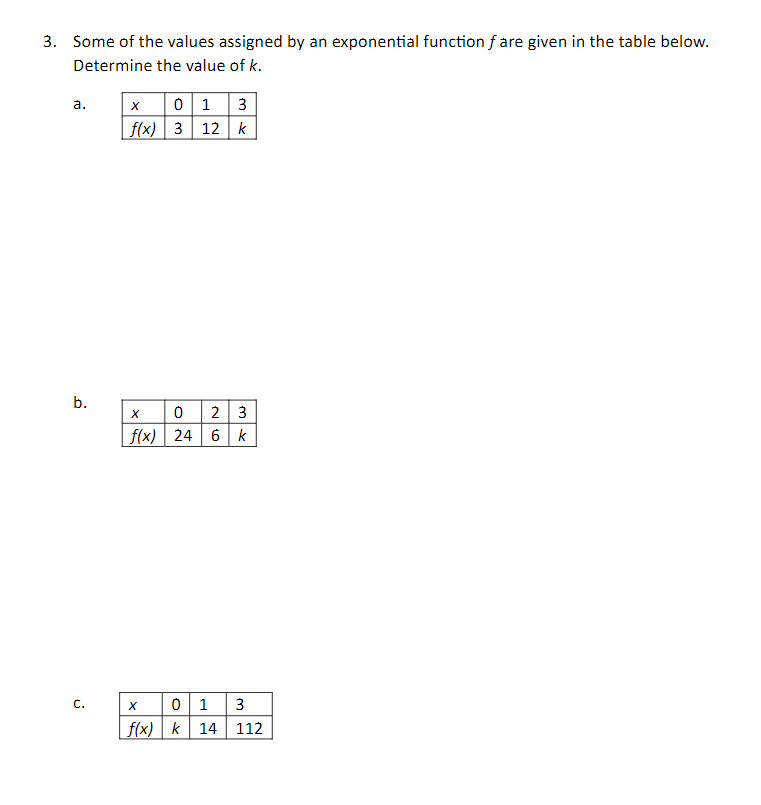 Solved 3. Some of the values assigned by an exponential | Chegg.com