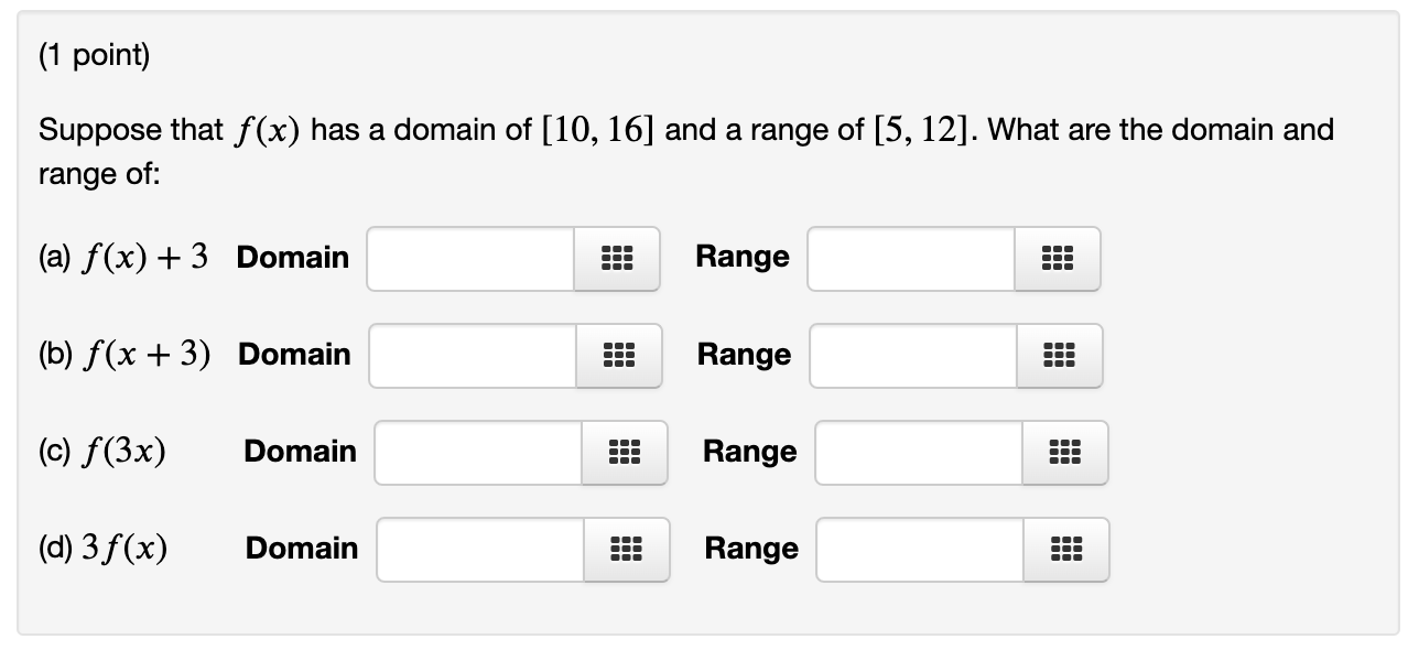 Solved Suppose that f(x) has a domain of [10,16] and a range | Chegg.com