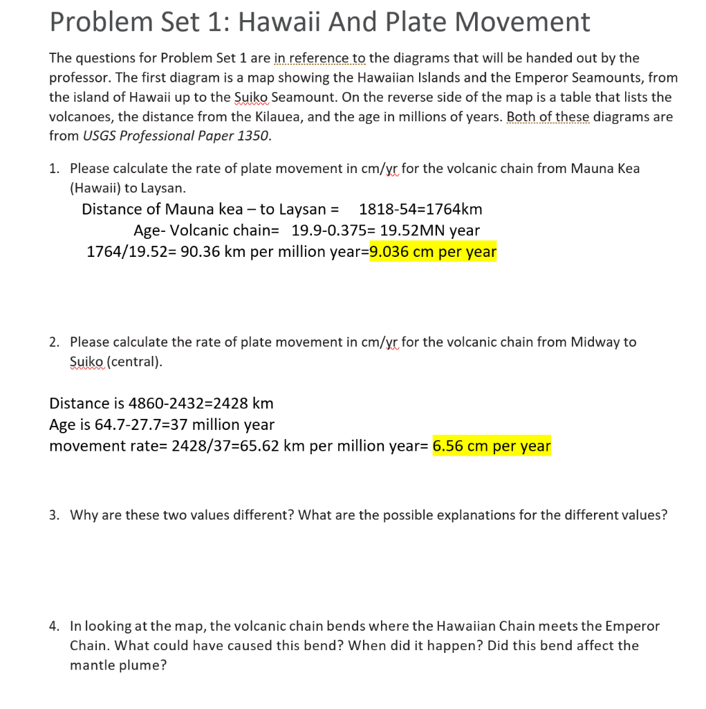 Solved Problem Set 1: Hawaii And Plate Movement The | Chegg.com