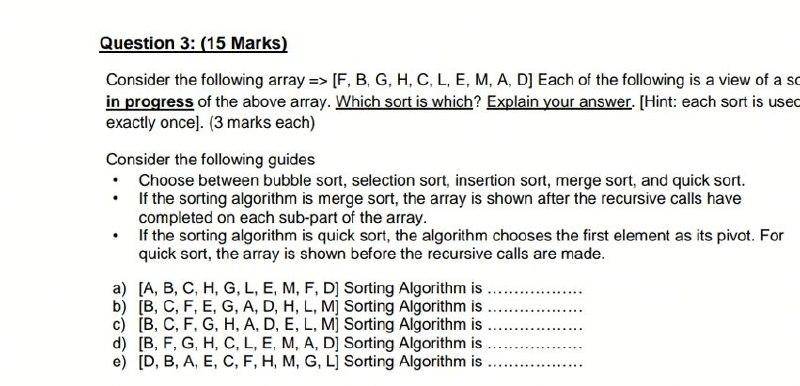 Question 3: (15 Marks) Consider the following array | Chegg.com Question 3: (15 Marks) Consider the following array | Chegg.com