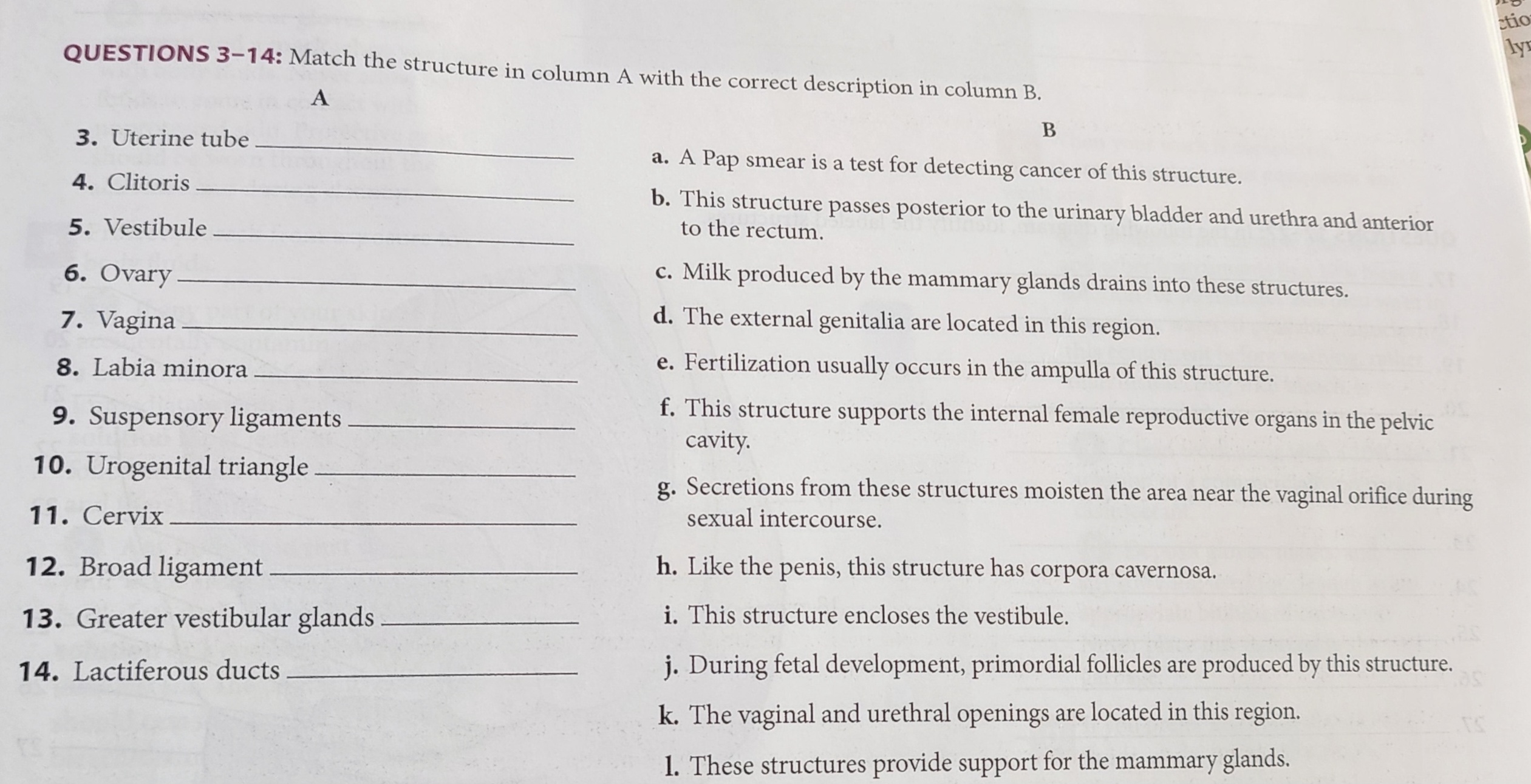 Solved QUESTIONS 3-14: Match the structure in column A with | Chegg.com