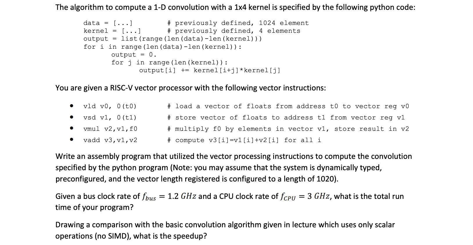 The algorithm to compute a 1-D convolution with a 1x4 | Chegg.com