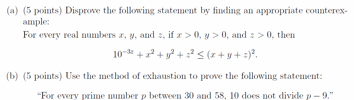 Solved In each part, use the given method to prove/disprove | Chegg.com