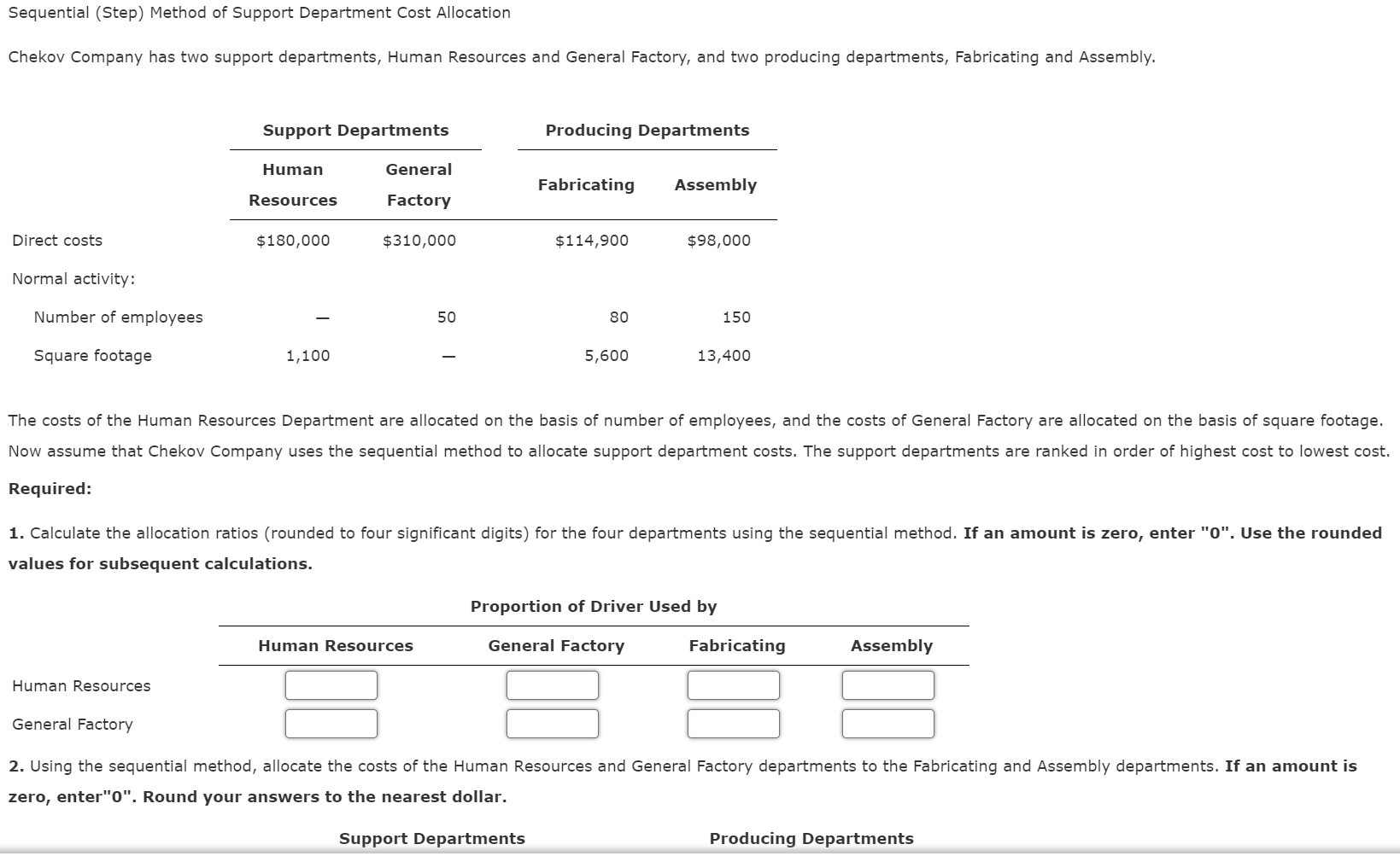 Solved Sequential (Step) Method of Support Department Cost | Chegg.com