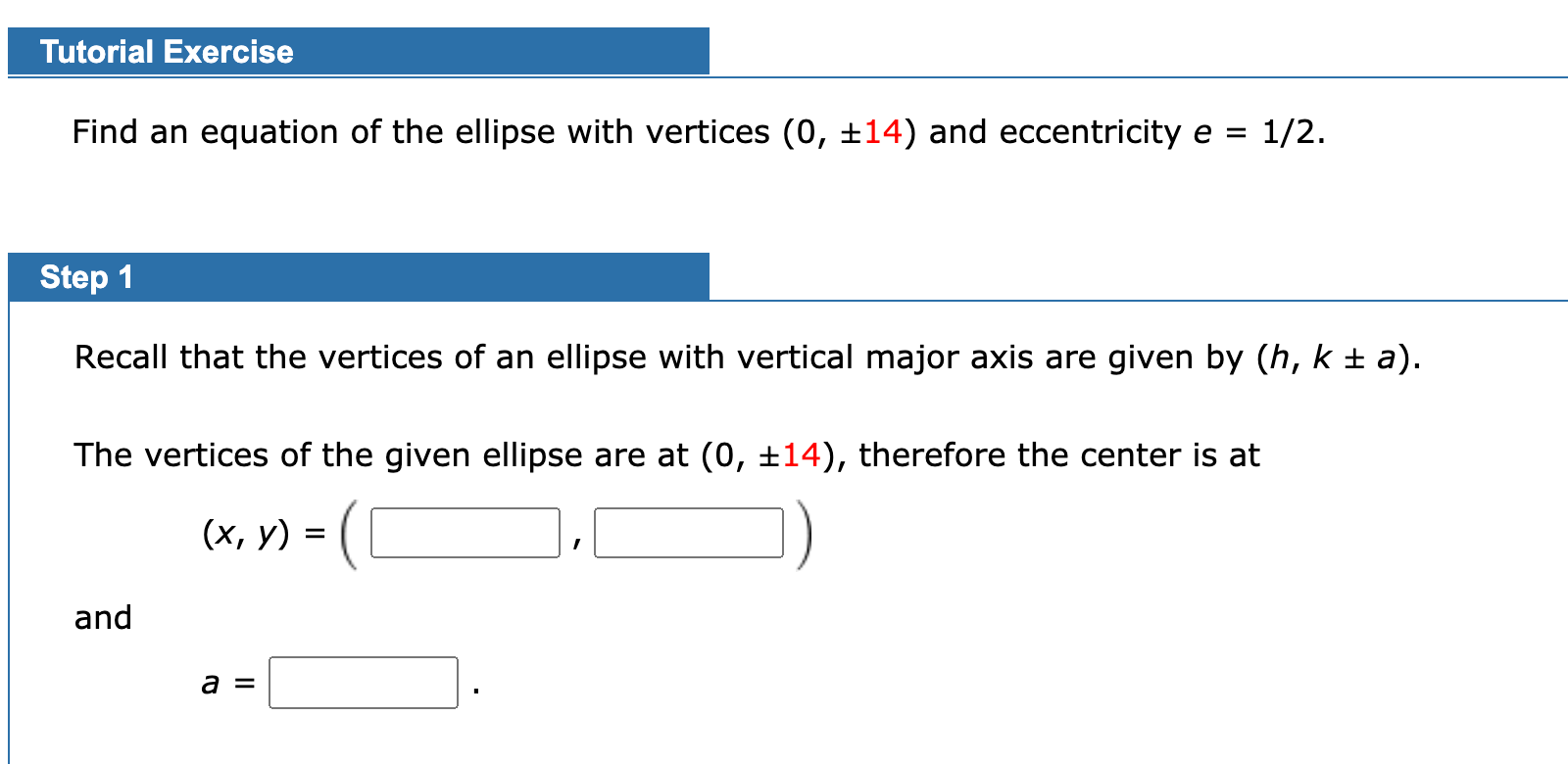 Solved Tutorial Exercise Find an equation of the ellipse | Chegg.com