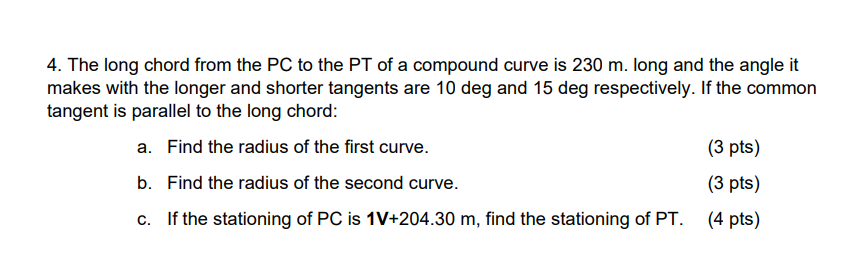 Solved 4. The long chord from the PC to the PT of a compound | Chegg.com
