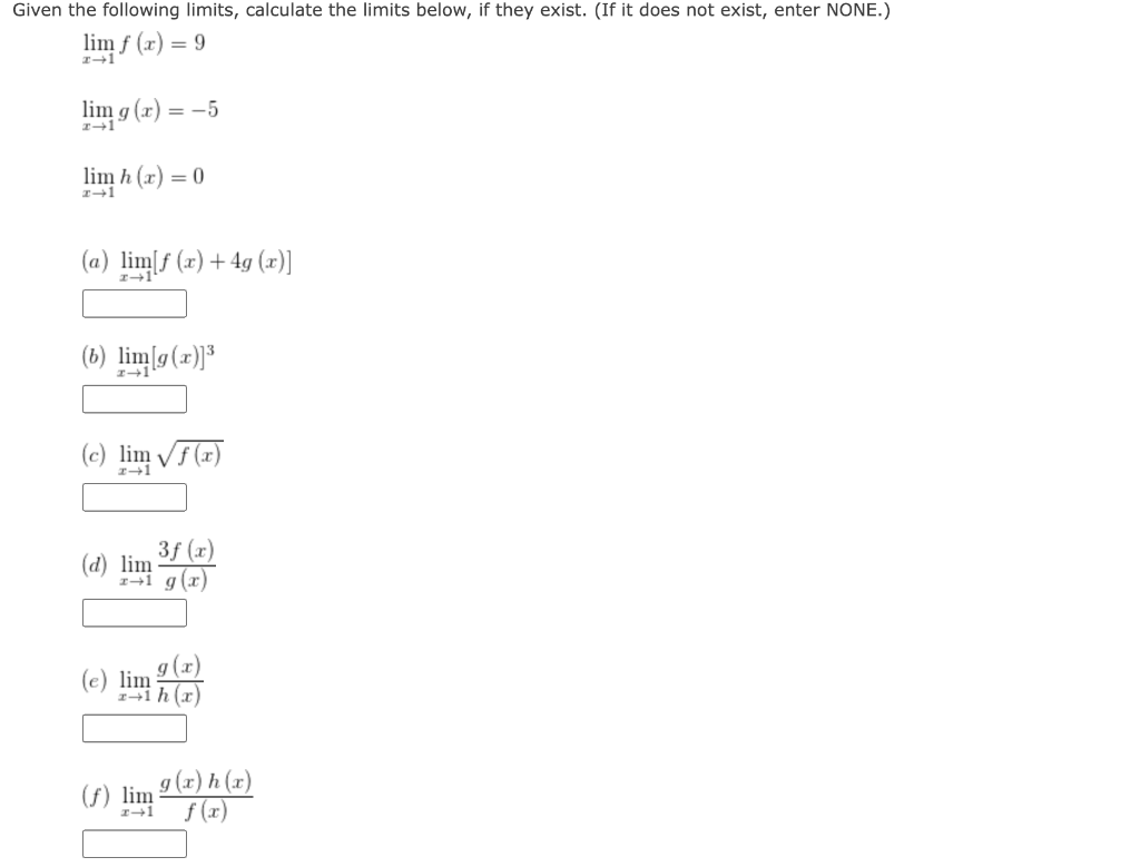 Solved Given the following limits, calculate the limits | Chegg.com