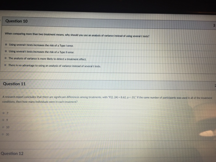 Solved When comparing more than two treatment means, why | Chegg.com