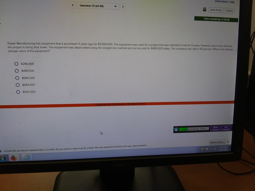 Solved instructions help Question 35 (of 40) Save & Ext | Chegg.com