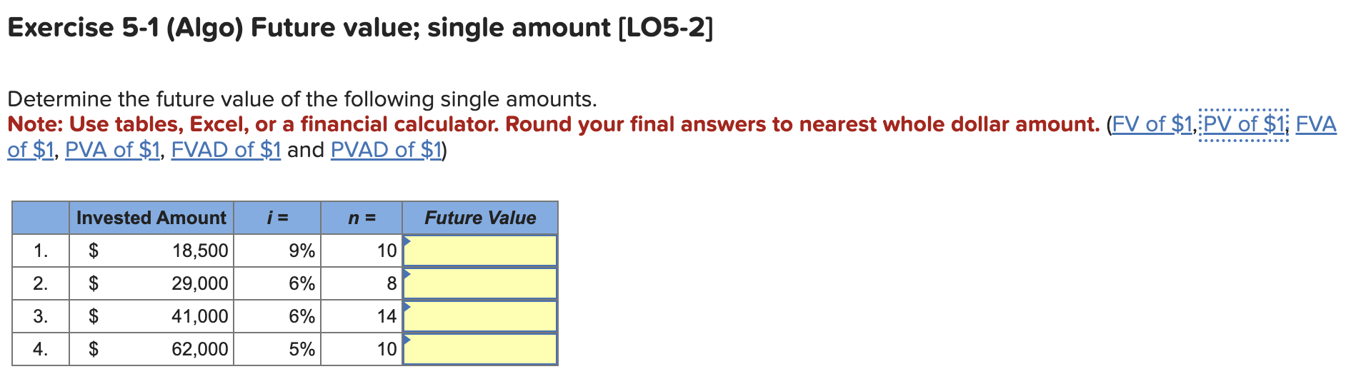 Solved Exercise 5-1 (Algo) Future value; single amount | Chegg.com Solved Exercise 5-1 (Algo) Future value; single amount | Chegg.com