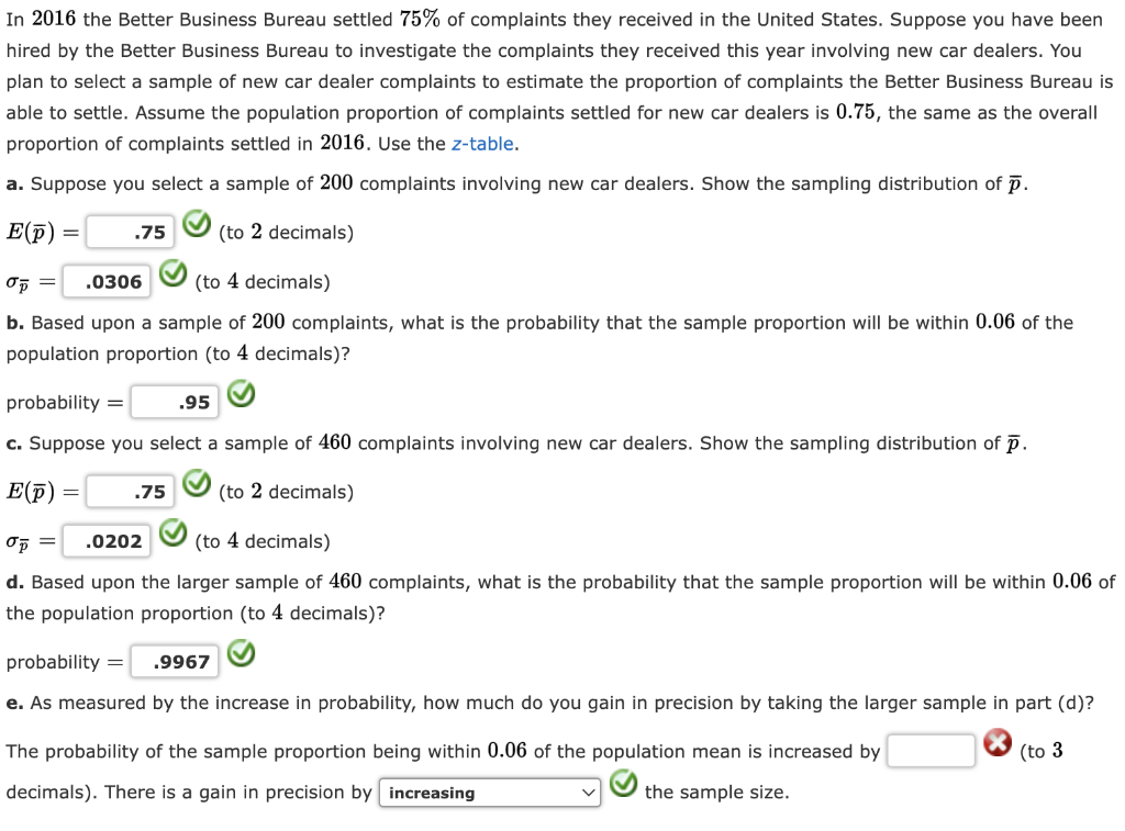 Solved In 2016 the Better Business Bureau settled 75% of | Chegg.com