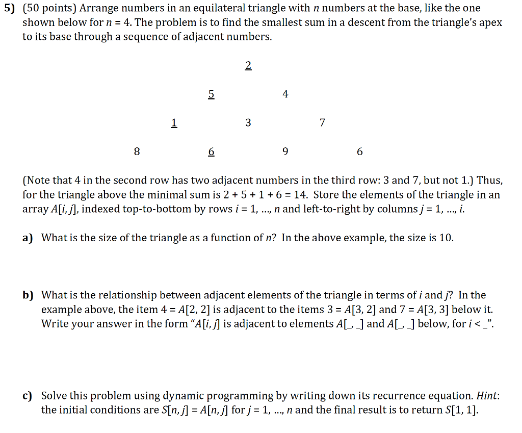 Solved 5) (50 points) Arrange numbers in an equilateral | Chegg.com