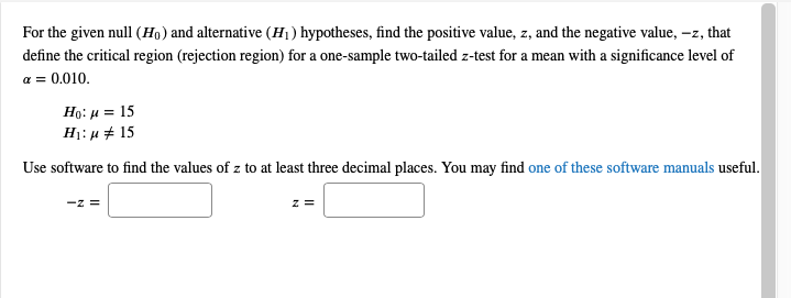 Solved For the given null (Ho) and alternative (H) | Chegg.com