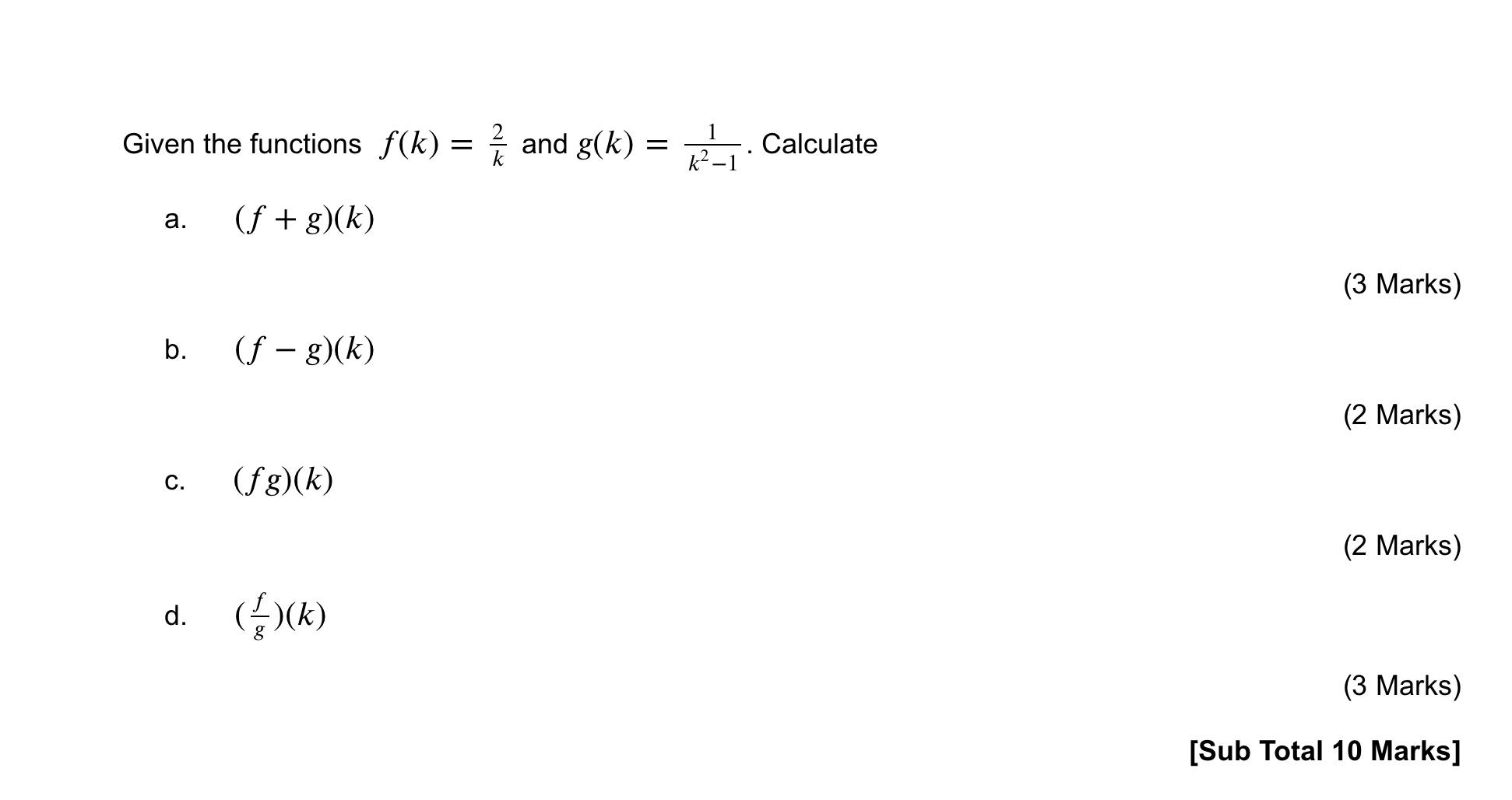 Solved Given the functions f(k)=k2 and g(k)=k2−11. Calculate | Chegg.com