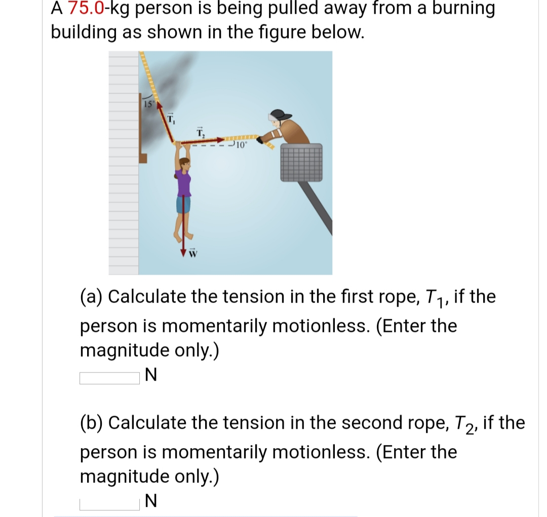 Solved A 75.0-kg person is being pulled away from a burning | Chegg.com