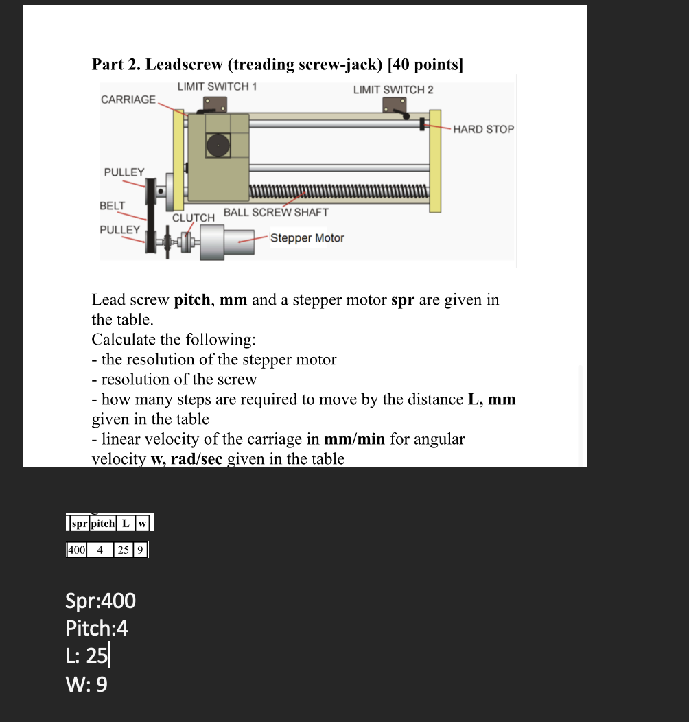 Solved Part 2. Leadscrew (treading screw-jack) [40 points] | Chegg.com