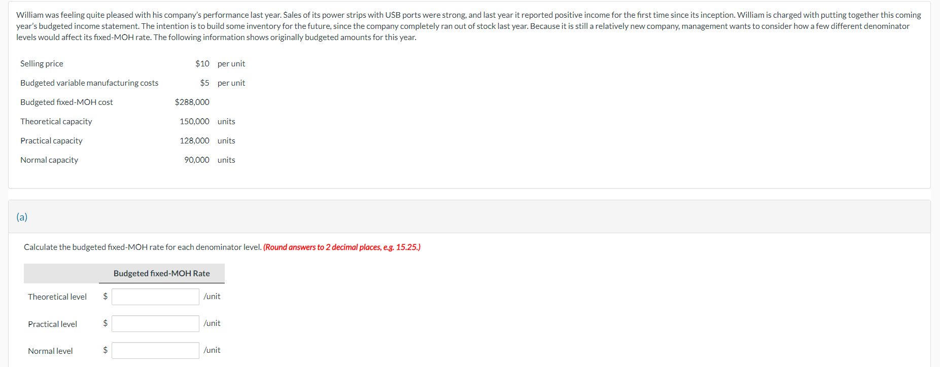 Solved levels would affect its fixed-MOH rate. The following | Chegg.com